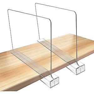 KAYNO Acrylic Shelf Dividers, 2 Pack Clear Shelf Dividers for Closet Wood Shelf Organizer Wood Closet Separator Shelf Dividers for Storage and Organization in Bedroom No Installation Tools Required
