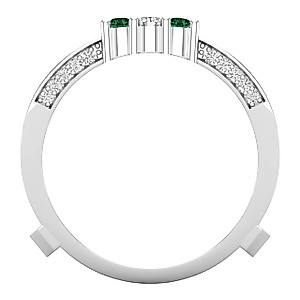 Dazzlingrock Collection Round Lab Created Emerald & Natural White Diamond Enhancer Double Wrap Guard Anniversary Band Ring for Women in 925 Sterling Silver, Size 7