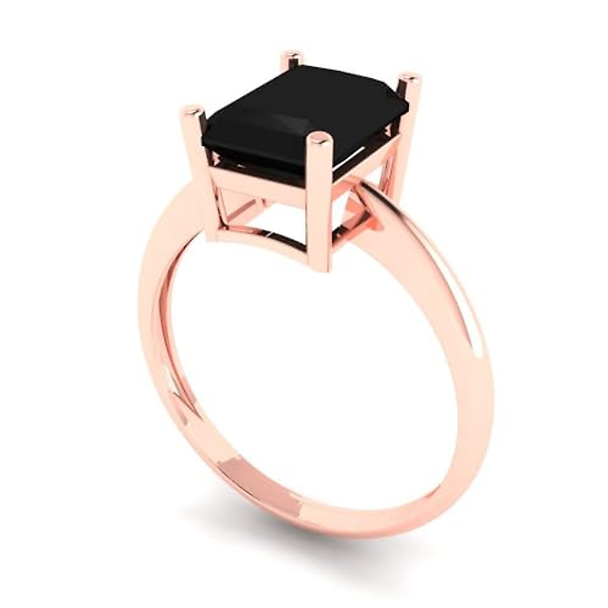 2.5ct Radiant Cut Solitaire Natural Black Onyx Engagement Wedding Bridal Promise Anniversary Ring 18K Rose Gold Size 3.5