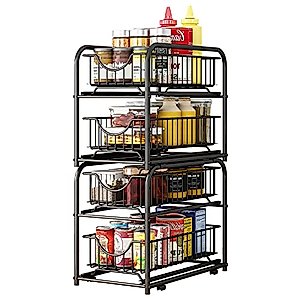 AIYAKA under sink storage 2 Tier Stackable Sliding Basket Organizer Drawer For Kitchen And Bathroom/Cabinet Drawers,2-piece,black