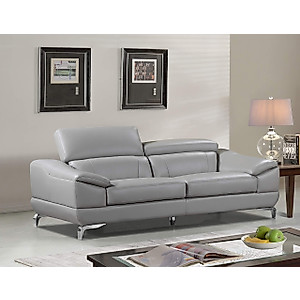 Cortesi Home Vegas Genuine Leather Sofa with Adjustable Headrests, Gray, 82.5"