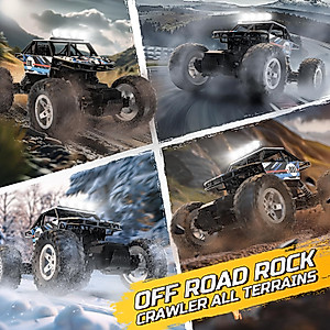 DEERC DE45 1:14 Remote Control Truck, RC Car Toy Rock Crawler, 4WD Off Road Monster Truck with Metal Shell Dual Motors LED Headlight 90 Min Play