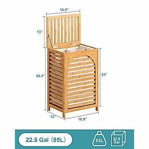 Laundry Hamper, 22.5 Gallon (85L) Bamboo Wood Clothes Laundry Basket with Lid and Handles, Removable Liner (Natural)