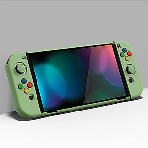 PlayVital AlterGrips Protective Slim Case for Nintendo Switch OLED, Ergonomic Grip Cover for Joycon, Dockable Hard Shell for Switch OLED w/Thumb Grip Caps & Button Caps - Matcha Green