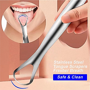 3 PCS Tongue Scraper for Adults with U-shaped & Hollowed-out & Spooned Stainless Steel Tongue Cleaner with Metal Travel Case Bad Breath Remedy