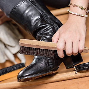 Horsehair Shoe Boot Brush 10.2 inches, Hat Brush, Hand Broom Brush by TAKAVU, 100% Soft Genuine Horse Hair Bristles, Long Beech Wood Handle for Cleaning Shoe, Boot, Counter, Bed, Cloth, Furniture