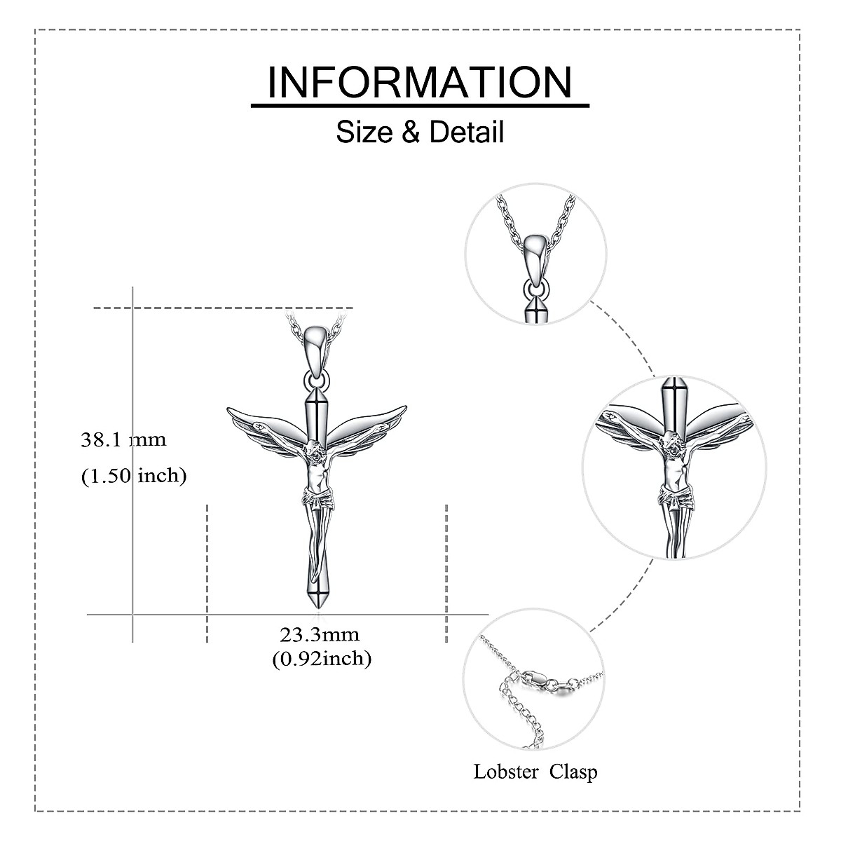 HUKKUN Crucifix Cross Necklace for Women Sterling Silver Crucifix Jesus Wings Pendant Jewelry Christian Gifts for Mom