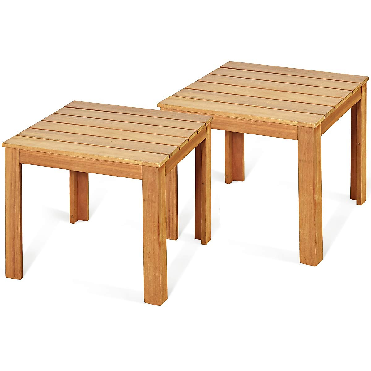 Giantex Outdoor Side Table Set of 2, Acacia Wood Adirondack End Tables W/Oil Finished, 220lbs Weight Capacity, Square for Patio, Backyard, Garden, Poolside & Balcony (2, Natural)