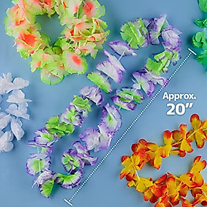 PREXTEX 40 Hawaiian Leis for Luau Party Decorations - Bulk Set of Silk Flower Necklace Leis - Tropical Theme Party Favors - Vibrant Colors Great Adults