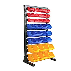 King's Rack Hanging Bin Rack Storage System Heavy Duty Steel Rack Organizer Shelving Unit w/ 35 Plastic Bins in 8 tiers