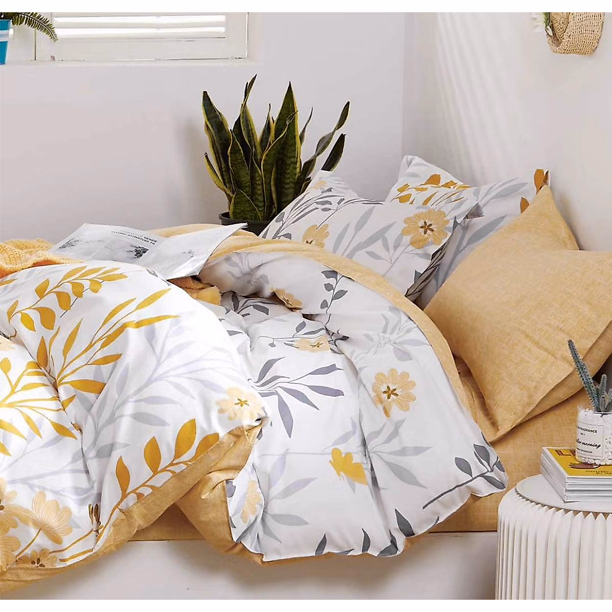 SLEEPBELLA Duvet Cover Set 600 Thread Count Cotton Bedding Set (Twin, Yellow)