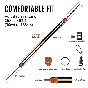 MoKo Camera Strap, Cotton Woven Camera Strap, Adjustable Universal Neck & Shoulder Strap for Video Camcorder, Binoculars, and Nikon/Canon/Sony/Minolta/Panasonic/SLR/DSLR Digital Cameras, Black & Beige