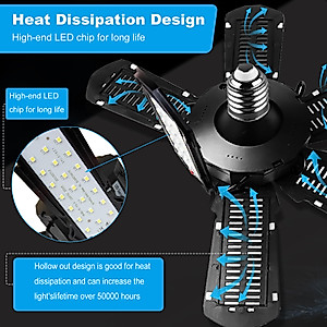 DAJOUJS LED Garage Lights 6 Pack Garage Light 250W Super Bright Deformable LED Garage Ceiling Light with 6 Adjustable Panels Led Lights for Garage Attic Barn Basement