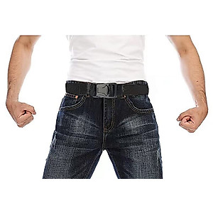 2 Pack-Metal Buckle Quick Release Outdoor Tactical Belt for Men Stretch Nylon Web Belt for Hunting Camping (BLACK+GREY)