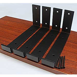 8 Pack - 7.25"L x 4"H x 1.5"W 5mm Thick Black Hook Brackets, Hook Iron Shelf Brackets, J Bracket, Metal Shelf Bracket, Industrial Shelf Bracket, Modern Shelf Bracket Shelf Supports with Screws