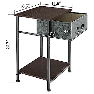 Somdot Nightstand Set of 2, Bedside Table End Table for Bedroom Dorm Nursery Living Room - Removable Fabric Drawer, Open Storage Shelf, Sturdy Steel Frame, Durable Wood Top - Charcoal Grey