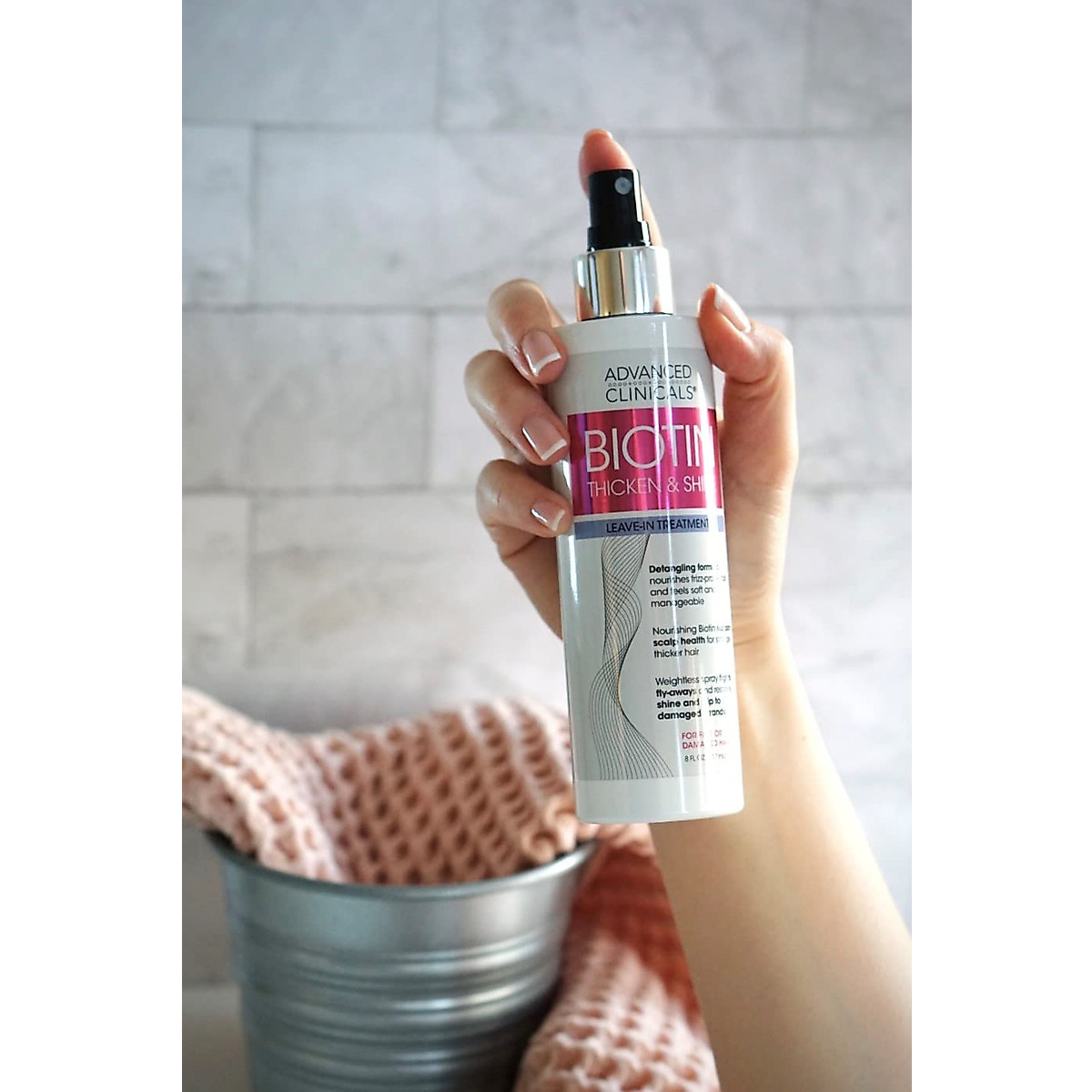 Advanced Clinicals Hair Spray Thicken & Shine Leave In Treatment, Nourishing Detangling Formula for Fine, Damaged, or Frizz Prone Hair, Supports Scalp Health for Strong Thick Hair, 8 Fl Oz