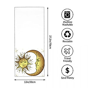 Hand Towels Boho Style Sun Moon Stars Fingertip Towel for Home Kitchen Swim Spa 12 X 27.5 Inches