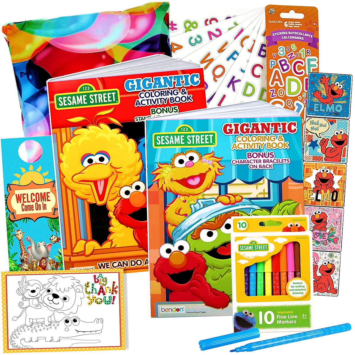 Sesame Street Coloring Book and Stickers Craft Activity Set - Bundle Includes Coloring Book, Stickers, and More!