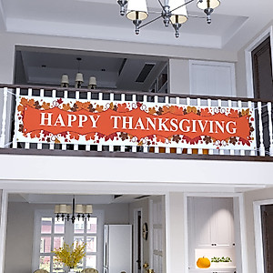 Large Happy Thanksgiving Decorations Banner Outdoor Yard Signs 120" x 20" Party Supplies Holiday Decor Fall Leaves Hanging Photo Backdrop Vivid Colors Welcome Garden Flag for House Fence Garage Baclony Door Porch Home Decor
