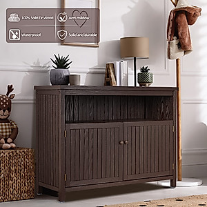 Spurgehom Outdoor Console Sideboards Buffet Cabinet, 44" L x 16.5" W x 32.5" H Solid Wood Storage Cabinet TV Stand,Furniture for Patio Entryway Deck (Brown)