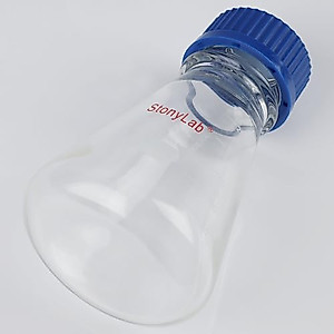 stonylab Erlenmeyer Flask with Blue Screw Cap Graduated Lab Borosilicate Glass Conical Flask, 100 ml