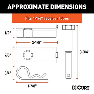 CURT 22315 Anti-Rattle Hitch Pin Shim Device, Fits 1-1/4-Inch Receiver, 1/2-In Hole