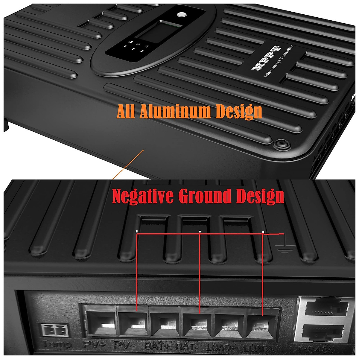 60 Amp MPPT Solar Charge Controller 12V 24V DC Input Negative Ground Max 150V Input Max Solar Panel Charger Controller LCD Backlight Solar Panel Regulator fit for Gel Sealed Flooded Lithium Battery