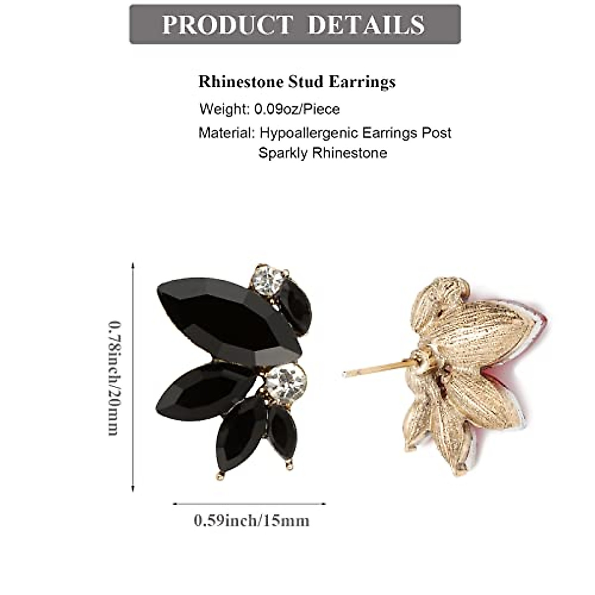 Black Crystal Stud Earrings Small Rhinestone Cluster Earrings Cute Sparkly Earrings for Women Girls Wedding Prom Party