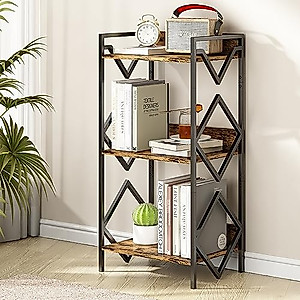 GILLAS 3 Tier Bookshelf for Small Space, Metal Shelving Unit for Book Storage Organizer for Office Living Room Bedroom, Rustic Short Stand Bookcase, End Table, Black