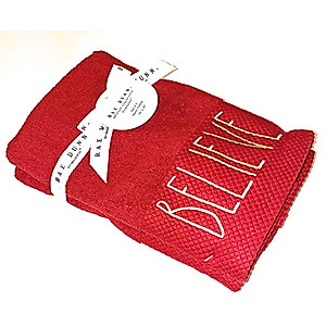 Rae Dunn Set of 2 Embroidered Believe Red Hand Towels for Christmas Bathroom Decor, Christmas Hand Towels, Christmas Decorations