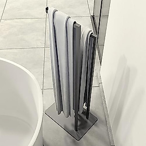 Eurotrend-US 2-Rail Towel Rack Holder - Stylish and Durable Free Standing Towels Storage Hook Solution for Your Bathroom or Pool - Double Bar Design for Ample Towel Hanging Space - Black