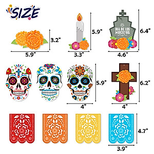 Day of the Dead Hanging Swirl Decorations 30 Ct Día de los Muertos Hanging Ceiling Spirals Decor Sugar Skull Papel Picado Marigold Flowers Cutouts for Mexican Birthday Wedding Halloween Party Supplies
