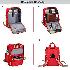 koculemi Laptop Backpack For Women, Travel Backpack Purse For 15.6 Inch Laptop with USB Charging Port, Water Resistant School Backpack Casual Hiking Daypack for Office/Teacher/Work (Red)