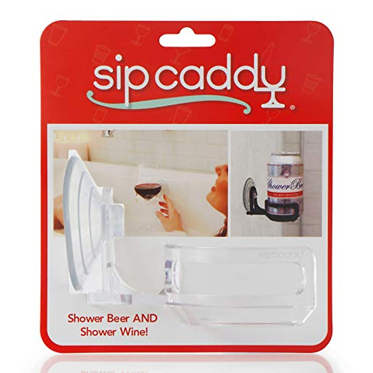 The SipCaddy Shower Beer & Bath Wine Holder | Portable Drink Cupholder | Shower Caddy | Beer, Wine, Shampoo Holder | American-Made Suction Cup | Clear