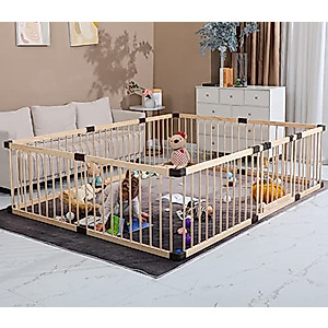 Conabay Large Baby Playpen Play Pen Fence Gate,Baby Safety Wooden Guard Fence Play Area with Door,Baby Kids Barrier Fencing,Baby Birthday Gift (180x240CM)
