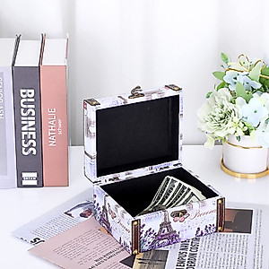 ELLDOO Decorative Treasure Chest Box, Wooden + PU Leather Storage Box for Jewelry Trinkets, Keepsakes box for Girls Women Gifts (Tower Pattern)