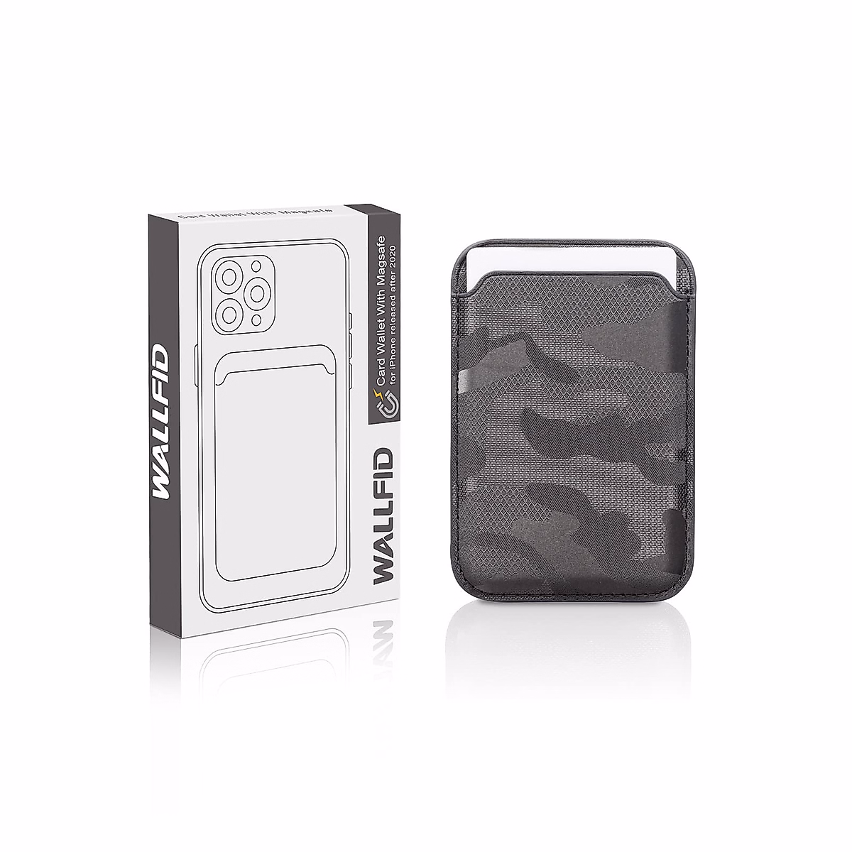 WALLFID Magsafe wallet leather compatible with iPhone 15/14/13/12 Pro/Max/Plus/Mini, RFID card holder with MagSafe magnet. (camouflage gray)