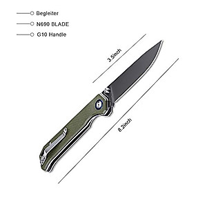 Kizer Cutlery Begleiter Folding Pocket Knife Green G10 Handle N690 Blade EDC Knife, V4458N2