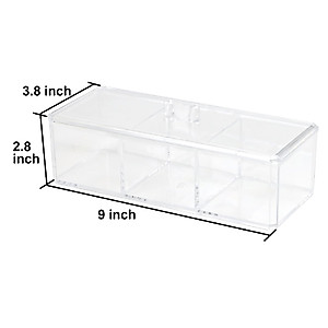 ZEXALOR Clear Bathroom Dresser Organizer - Cotton Ball Swab Holder with 3 Divided Compartments&Lid, , Waterproof Transparent Small Plastic Storage Containers, Vanity Makeup Organization (Clear)