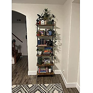 Industrial Pipe Shelving, 6-Tier Pipe Shelves Ladder Shelf, Modern Bookcase Wall Mount Bookshelf with Metal Frame, Book Shelves Wall Decor Wood Shelves for Home, Living Room, Office(23.6x9.8x78.8)