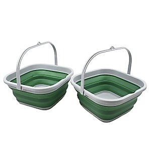 SAMMART 5.5L (1.4 Gallon) Collapsible Square Handy Bucket/Foldable SquareWater Pail/Portable Tub with Handle. (Grey/Dark Sea Green)