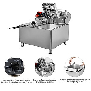 CROSSON 20Lbs Dual Tank Electric Deep Fryer with Rotary fryer head,30 Minitues Timer,Removable 304 SS Oil Tank with Handle,9L Countertop Deep Fryer for Home Use
