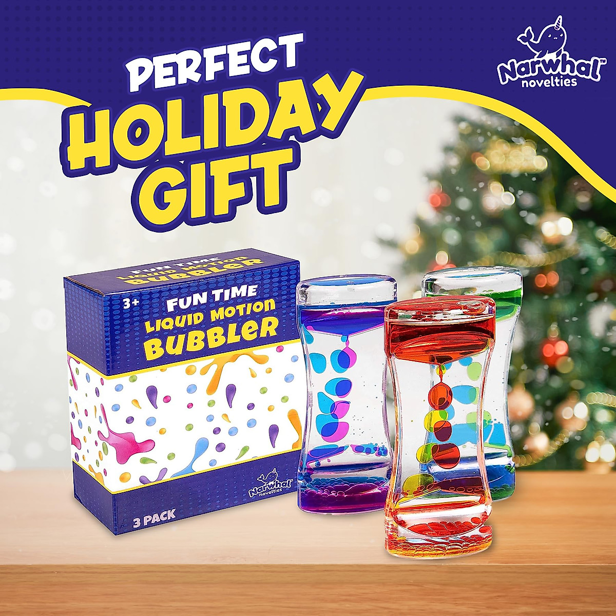 Narwhal Novelties Liquid Motion Bubbler for Kids and Adults - Hourglass Liquid Bubbler/Timer for Sensory Play Toys, Fidget Toy and Stress Management (3 Pack)