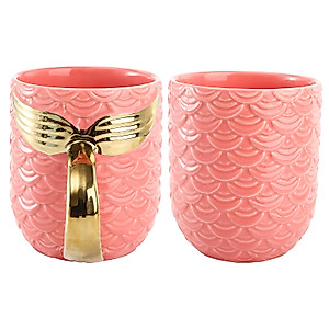 Youeon 2 Pack 15 Oz Mermaid Mugs with Gold Tail Handle, Cute Coffee Mugs with Gift Box, Ceramic Mug Set, Big Tea Cup, Gift Mugs for Men, Women, Kids, Birthday, Valentine, Wedding