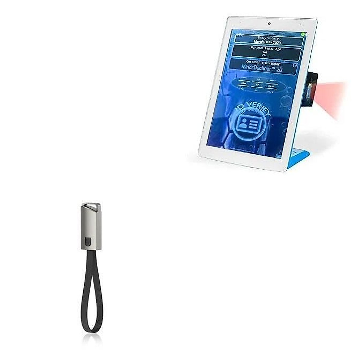 BoxWave Cable Compatible with Minor Decliner Smart Countertop ID Scanner (10 in) - USB Type-C Keychain Charger, Key Ring USB Type-C to Type-A 8 in USB Cable - Jet Black