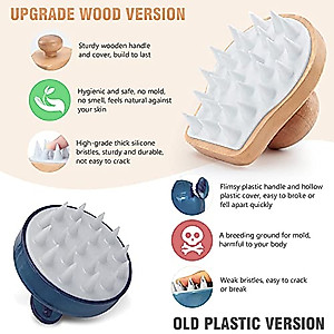 Scalp Massager Shampoo Brush, Wooden Wet and Dry Hair Scalp Care Brush, Shower Brush Scalp Scrubber Exfoliator with Soft Silicone Bristles for Dandruff Removal, Hair Growth (White)