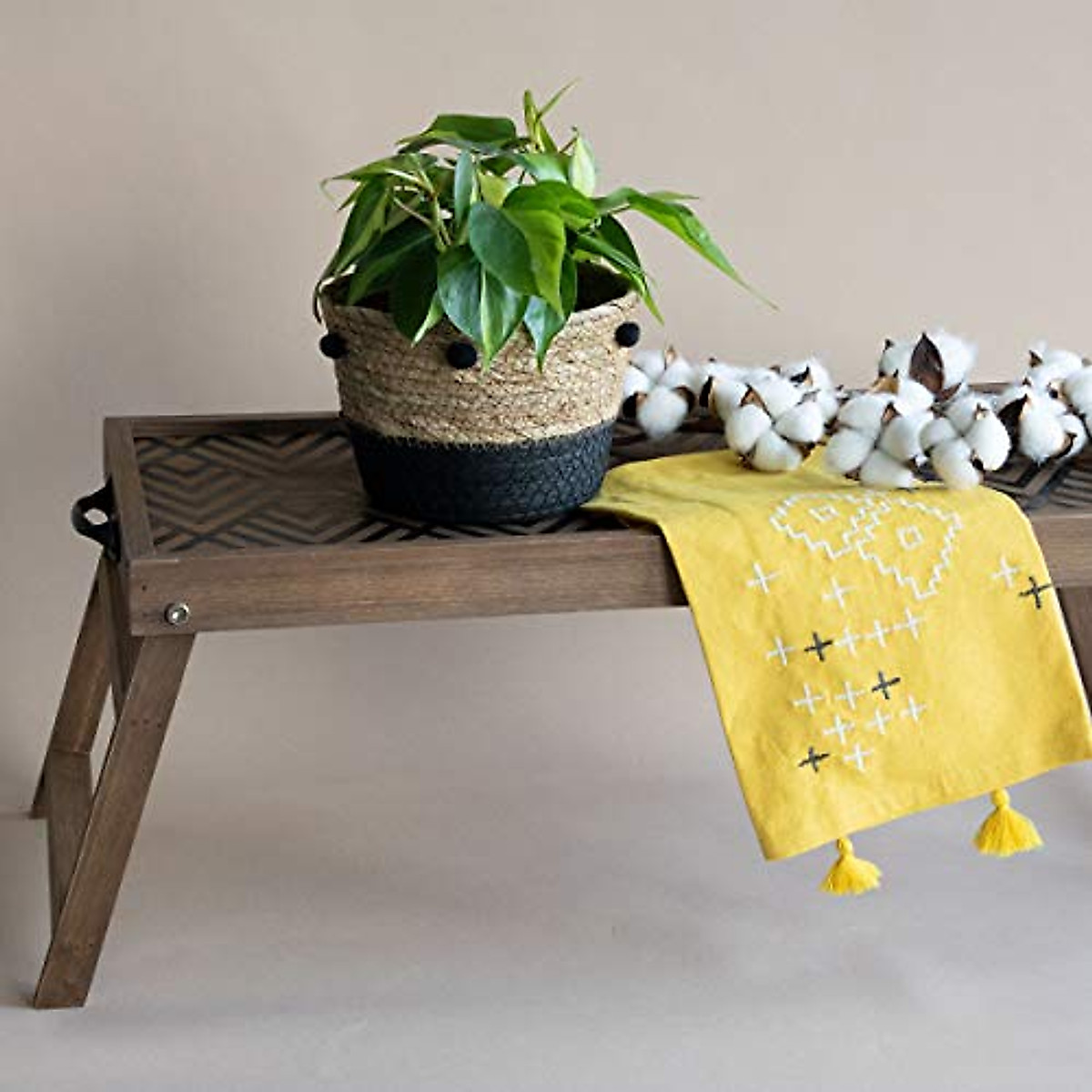 Foreside Home and Garden Natural Set of 2 Small Black Cattail Decorative Storage Baskets