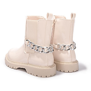 FUNKYMONKEY Boots for Girls Black White Nude Faux Leather Fashion Ankle Boots With Side Zipper for Little Kid/Big Kid (5 Big Kid, Nude)