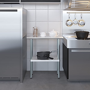 14" x 30" AmGood Stainless Steel Work Table | Metal Kitchen Food Prep Table | NSF | Commercial & Residential Kitchen Laundry Garage Utility Bench